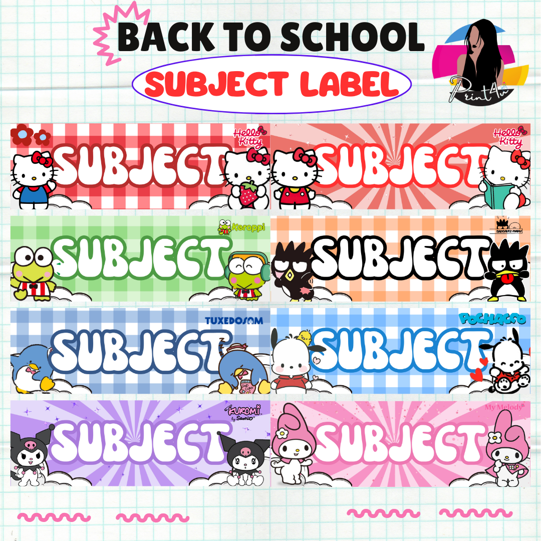 Subject sticker for school notebook Sanrio friends/kuromi/melody/hello ...