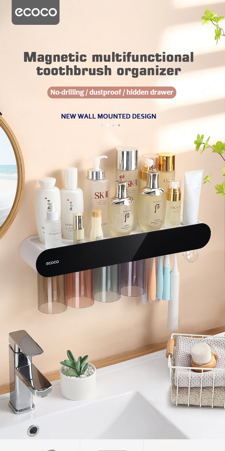 [Ready Stock]Ecoco Magnetic Toothbrush Holder Automatic Toothpaste ...