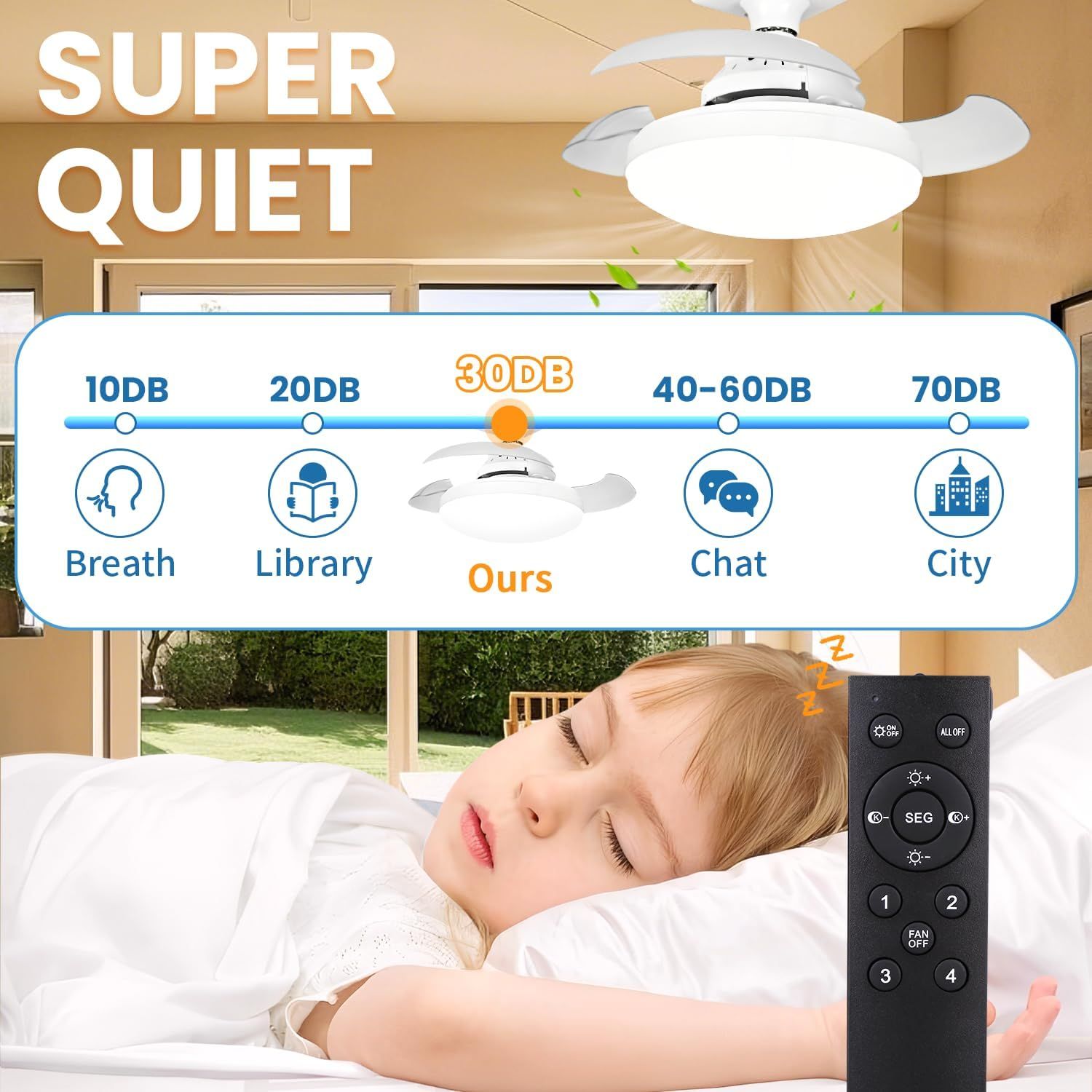 Invisible Ceiling Fans Light E27 Ceiling Light Fan with Remote Control ...