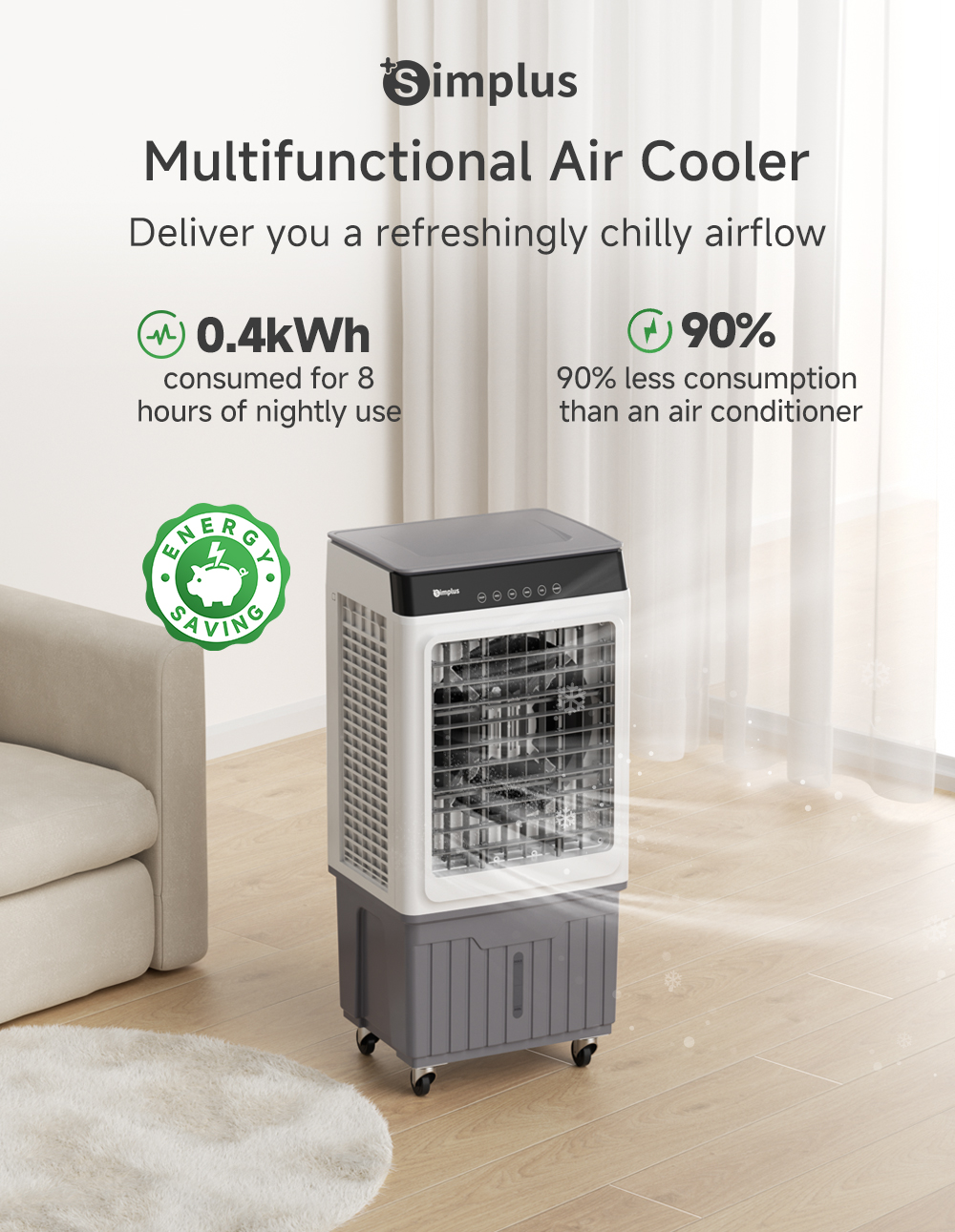 Simplus Air Cooler Cooling Fan 24L Large Water Tank 12h Timer 3 Speed ...
