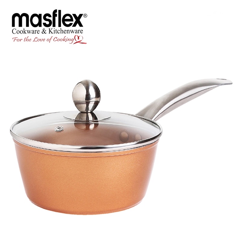 Masflex 16 cm Copper Forged Induction Non Stick Saucepan with Glass Lid ...