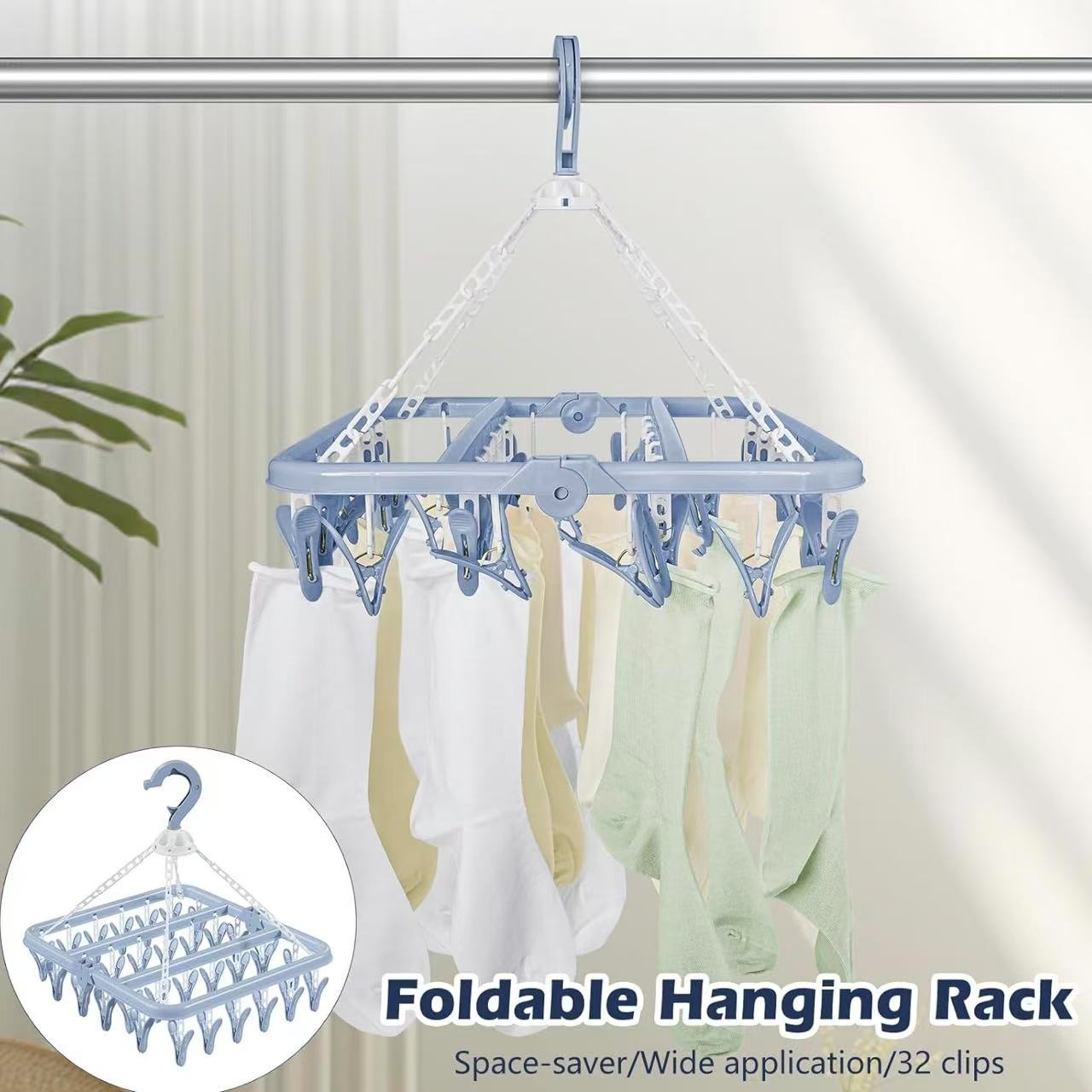 32pcs Clip Foldable Hanger Portable plastic hanger Hangers 360-degree ...