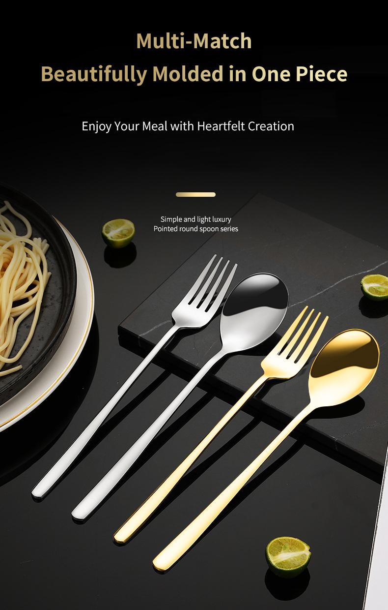 12Pcs Elegant Stainless Steel Spoon and Fork Thick Flatware Korean ...