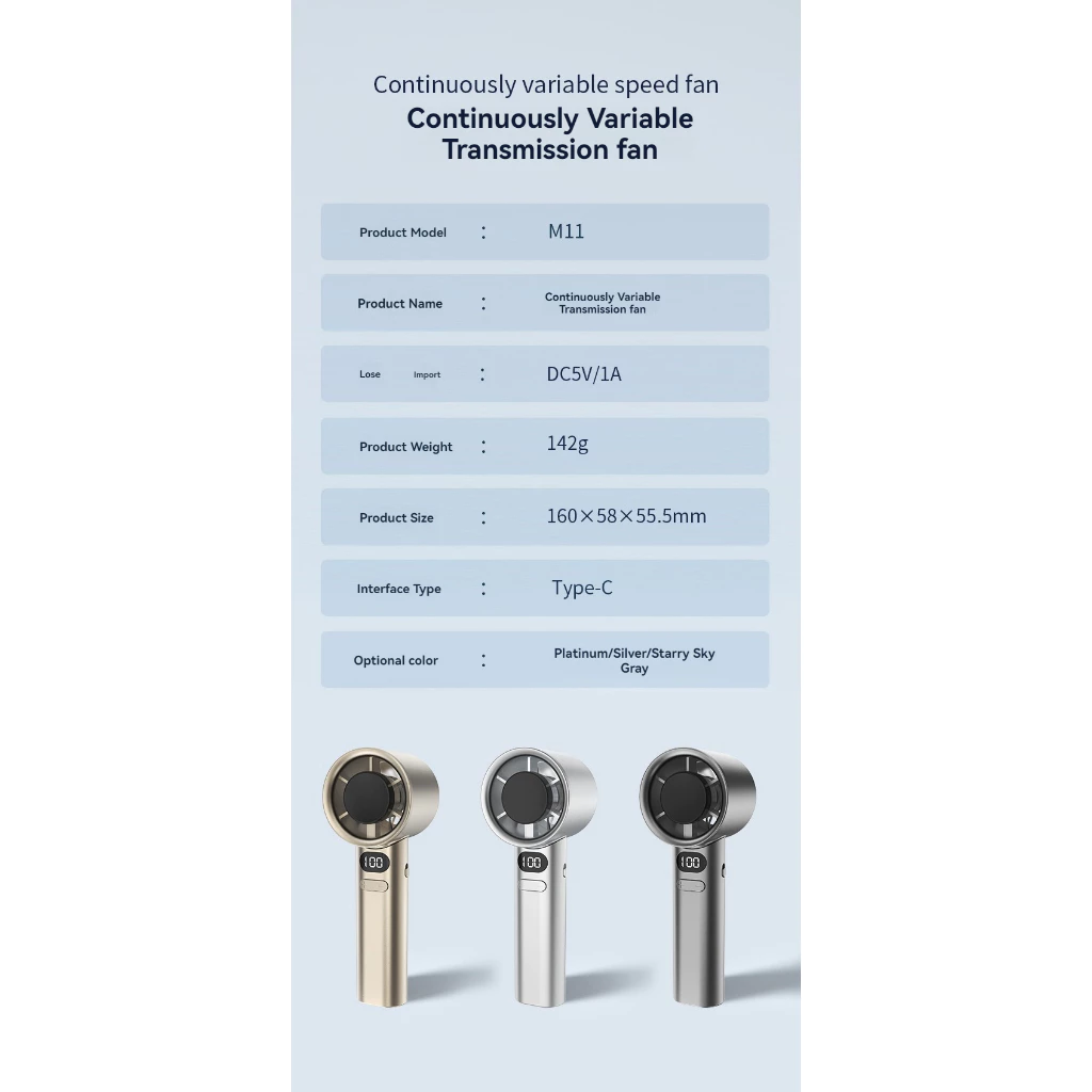 M11 Mini Turbo Fan Portable Fan Rechargeable 120 Speed Adjustment Handy ...