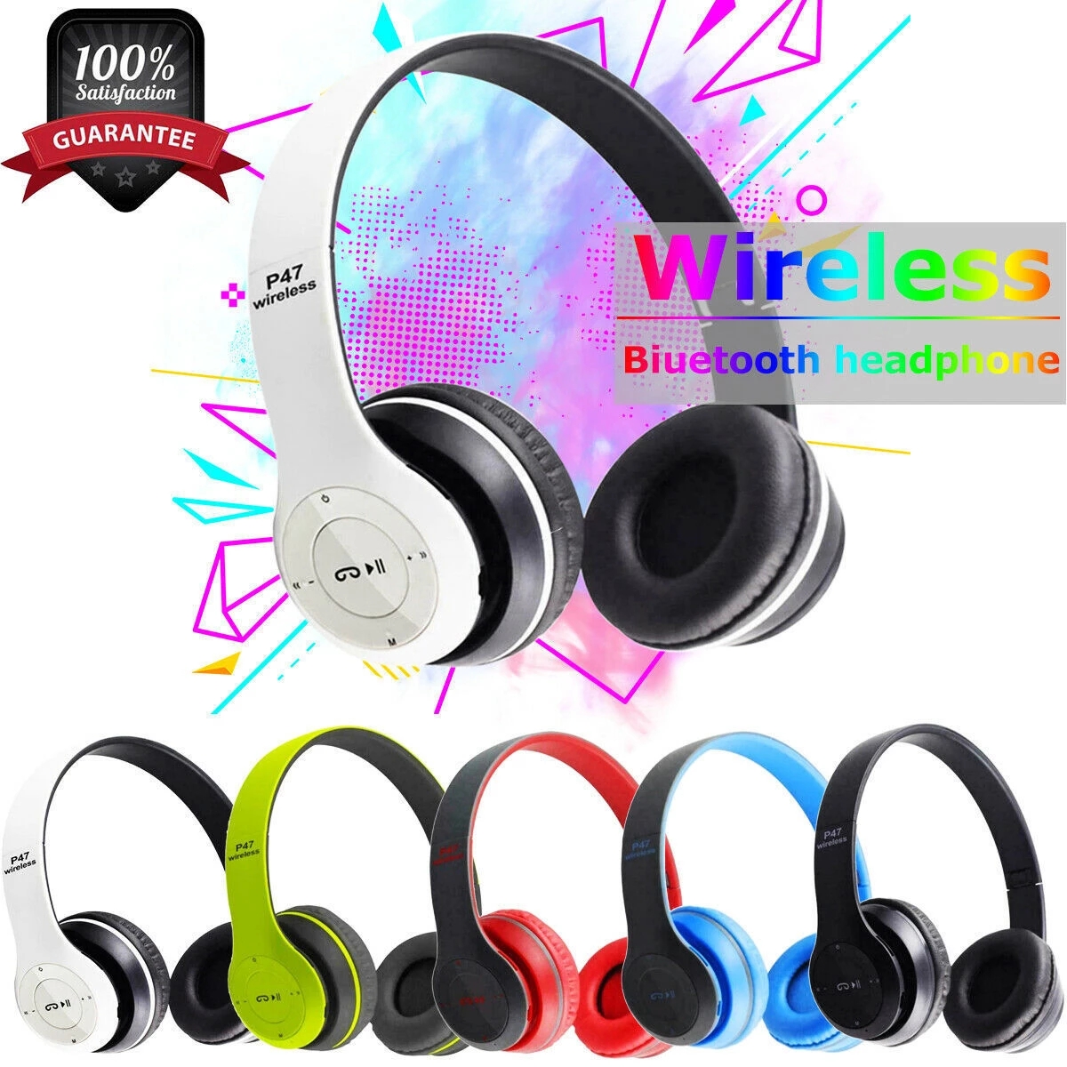 P47 Headset 5.0 Bluetooth Headset Folding Series Wireless Sports Game ...