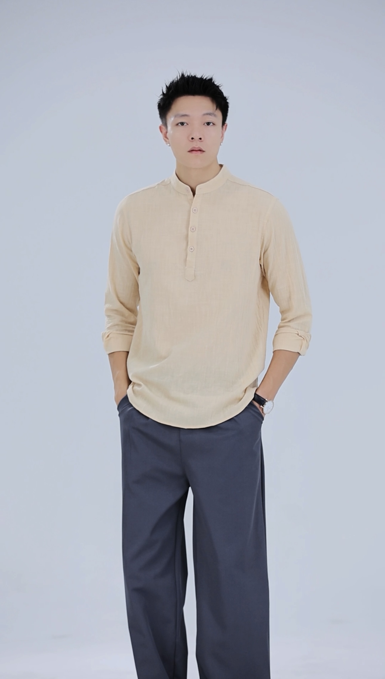 Mannered by HUILISHI 8 Colors Long Sleeve Chinese Collar Polo for Men ...