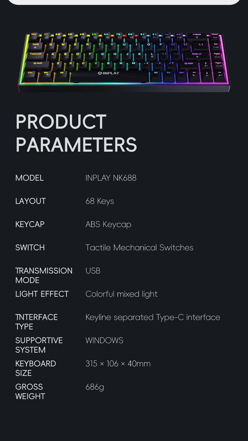 Inplay NK688 Wired Mechanical Keyboard RGB Blue Switche Gaming ...