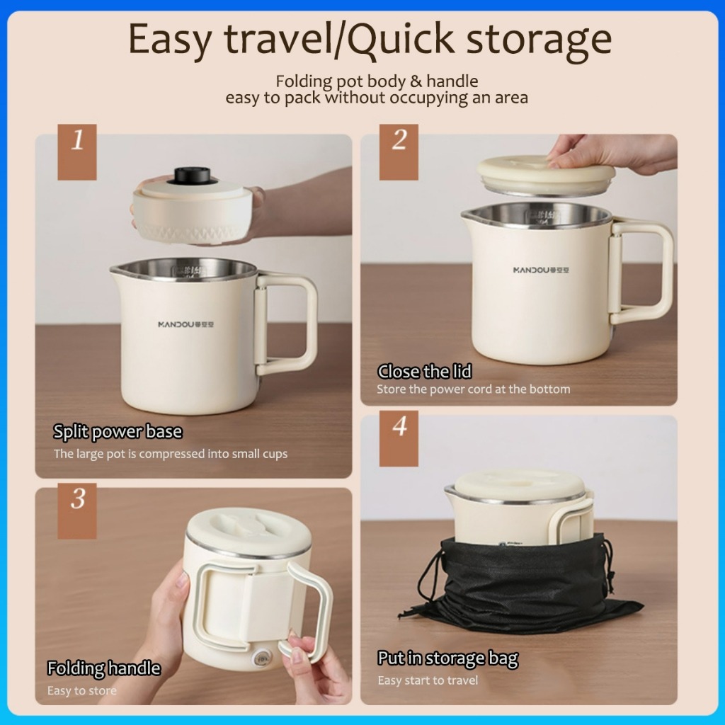 800ml Folding 304 Stainless Electric Kettle Small Heater Portable Mini ...