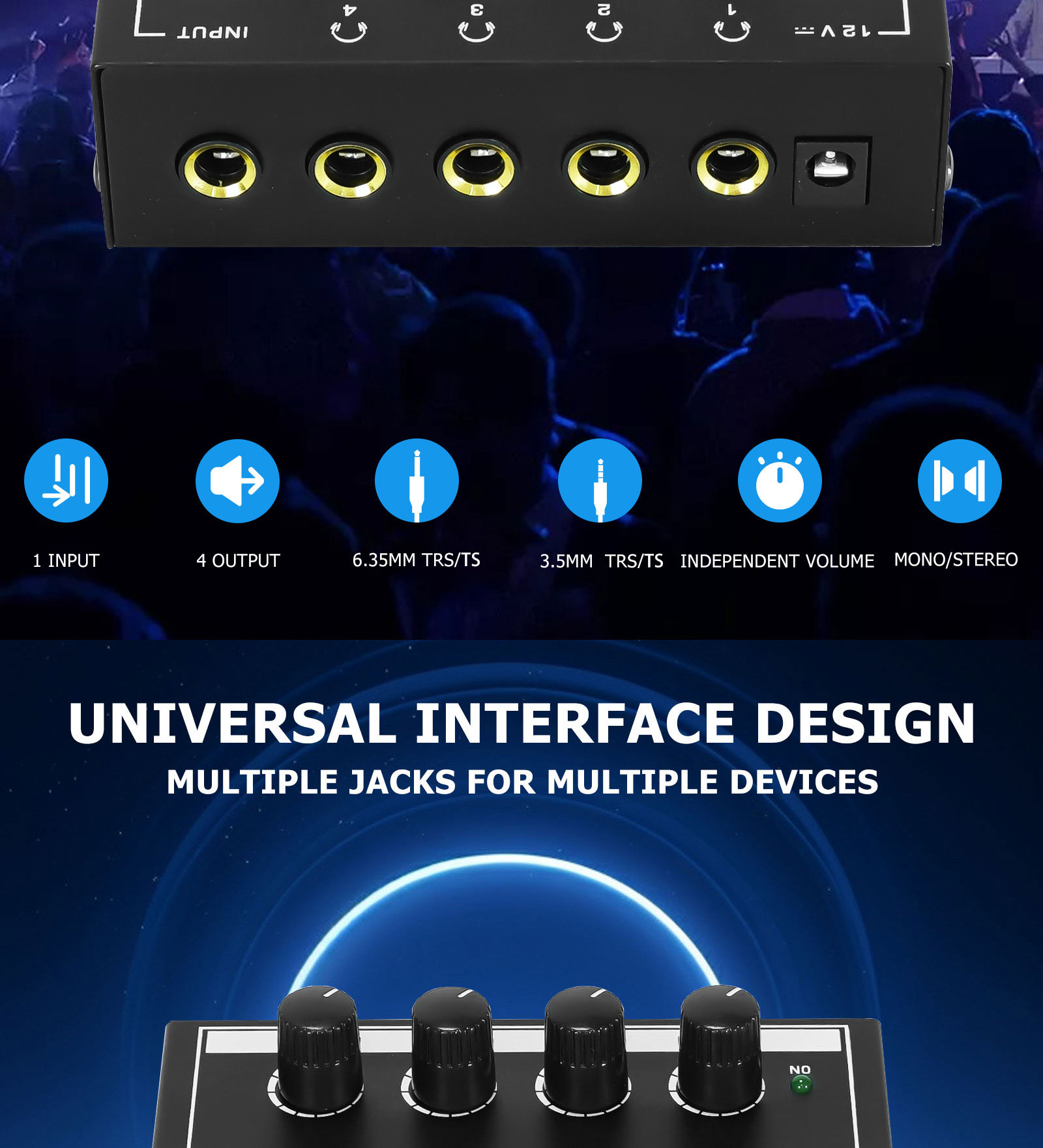 Headphone Splitter Amplifier 4 Channel Headphone Amplifier with 1/4 ...