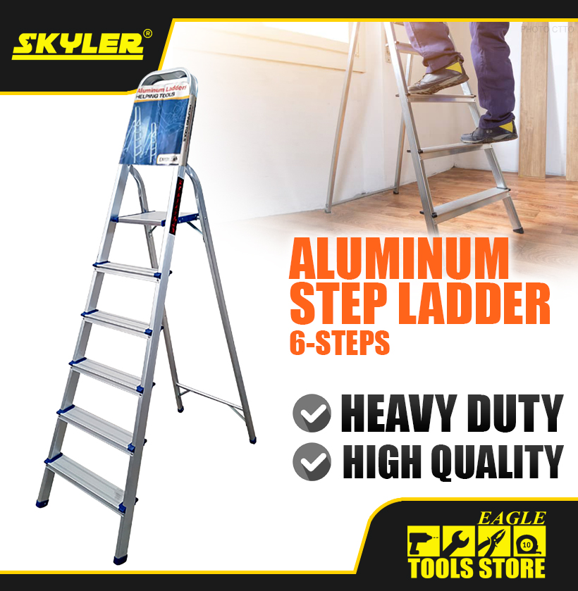 Heavy Duty Aluminum Step Ladder with Handrail 6 Steps SKYLER LADDER ...