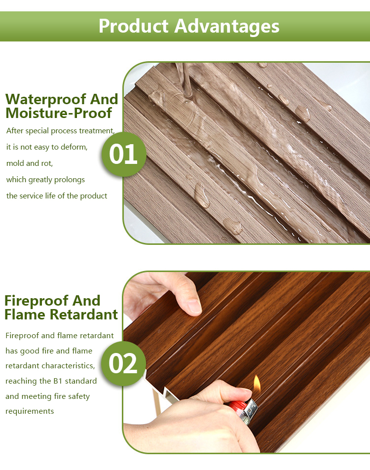 3D WPC Fluted Panels Wood Wallpaper Sticker Waterproof Grille Design ...