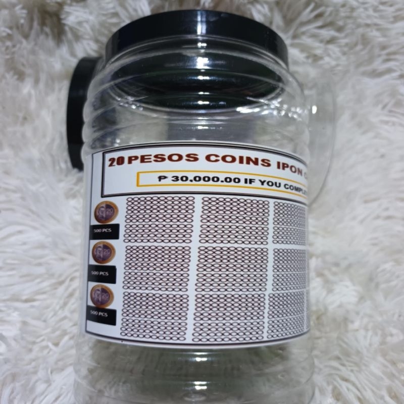 TRANSPARENT JAR ALKANSYA IPON CHALLENGE JAR 20 PESOS COINS (2LITERS ...