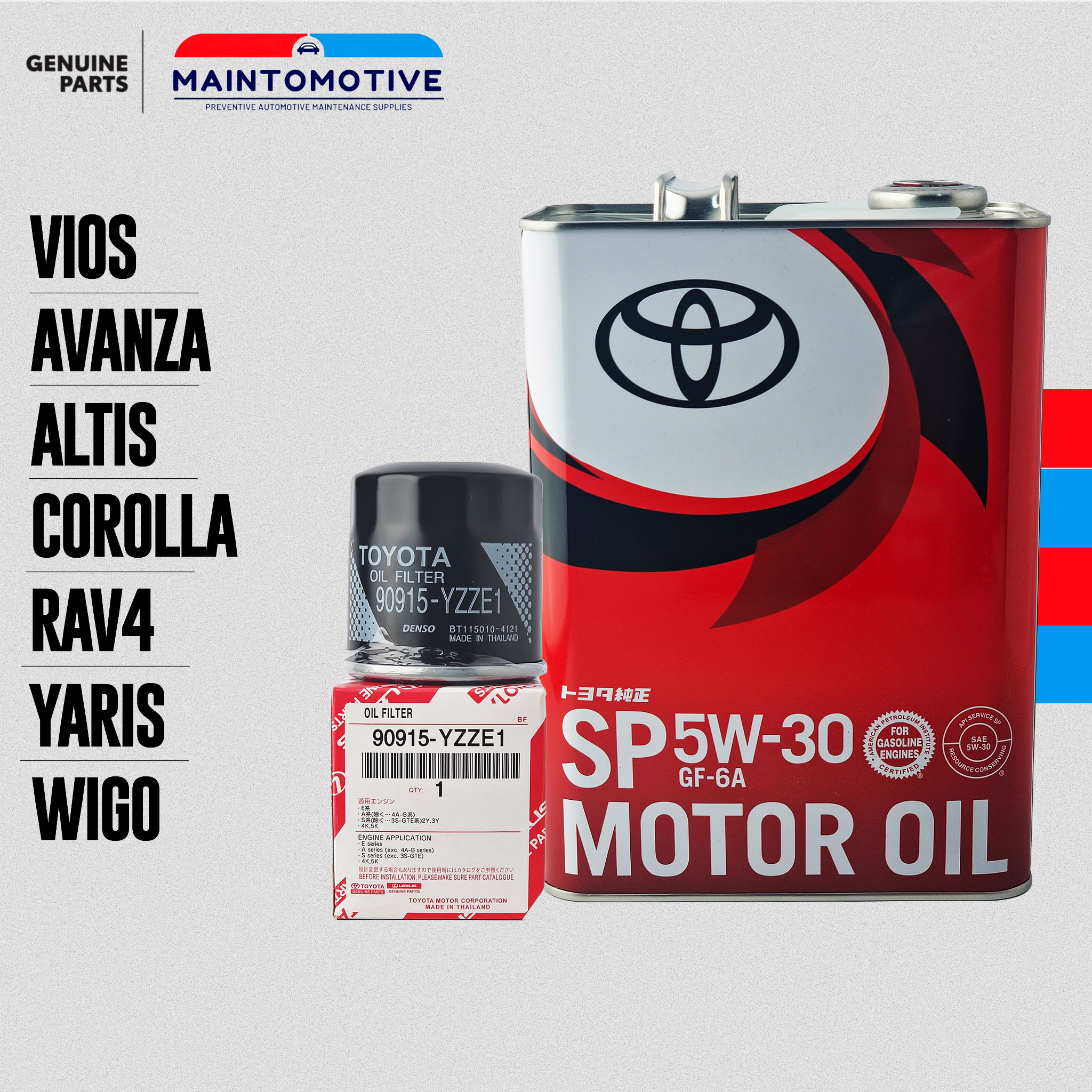 Toyota 4L Change Oil Package (Gas Specific) SP 5W-30 Fully Synthetic ...