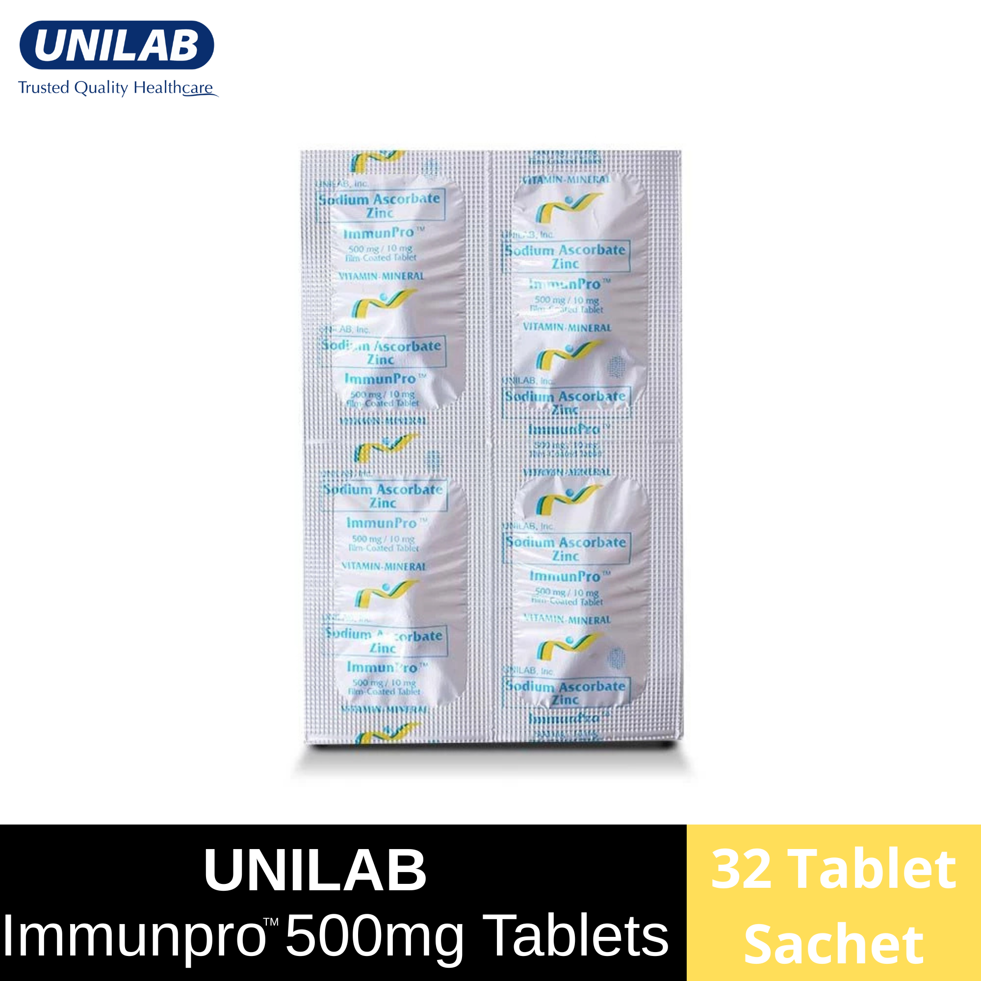 UNILAB ImmunPro With Ascorbic Acid + Zinc | 1 Box Total of 100 Tablets ...