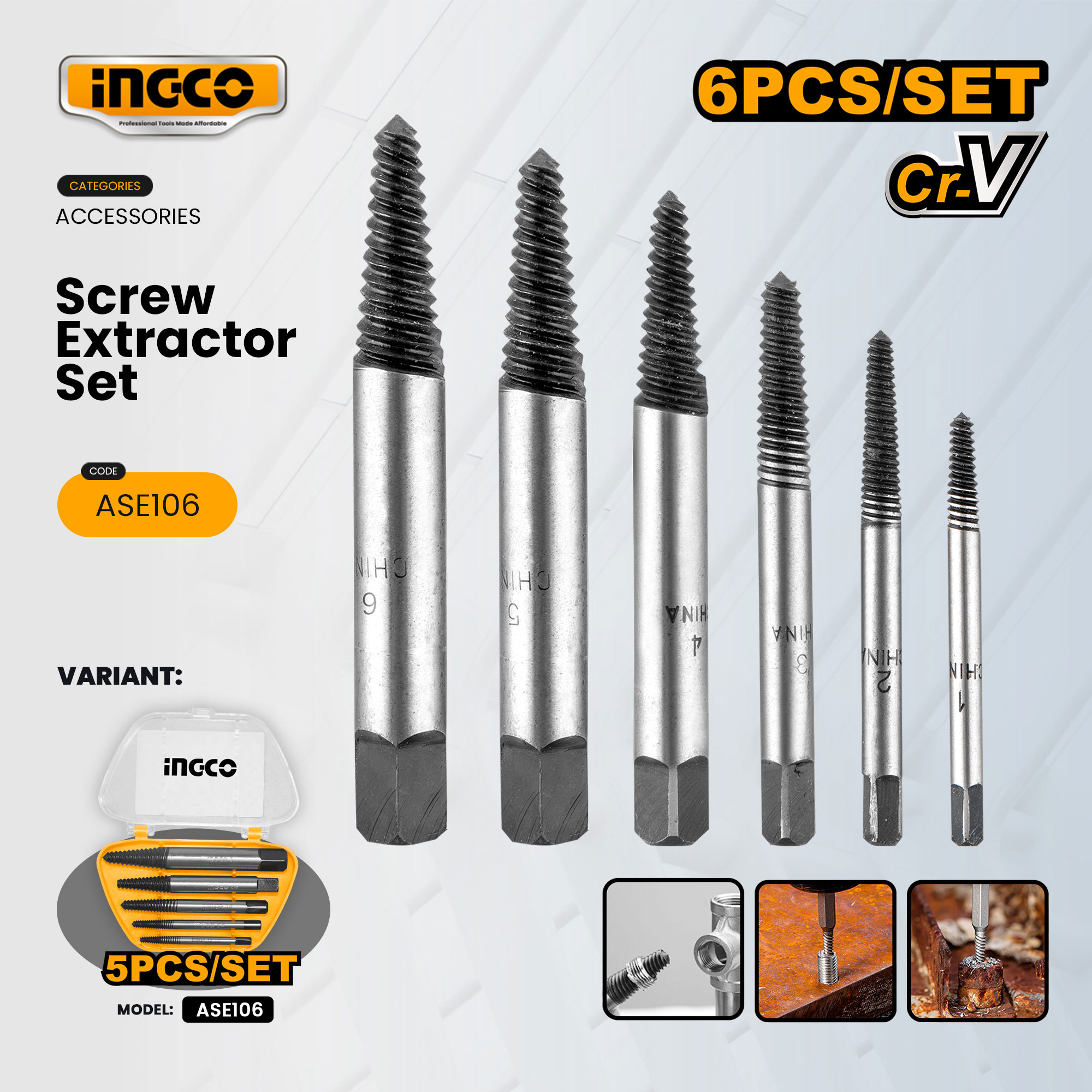 Ingco Screw Extractor Set Easy Out Drill Bit Kit for Stripped Damaged ...