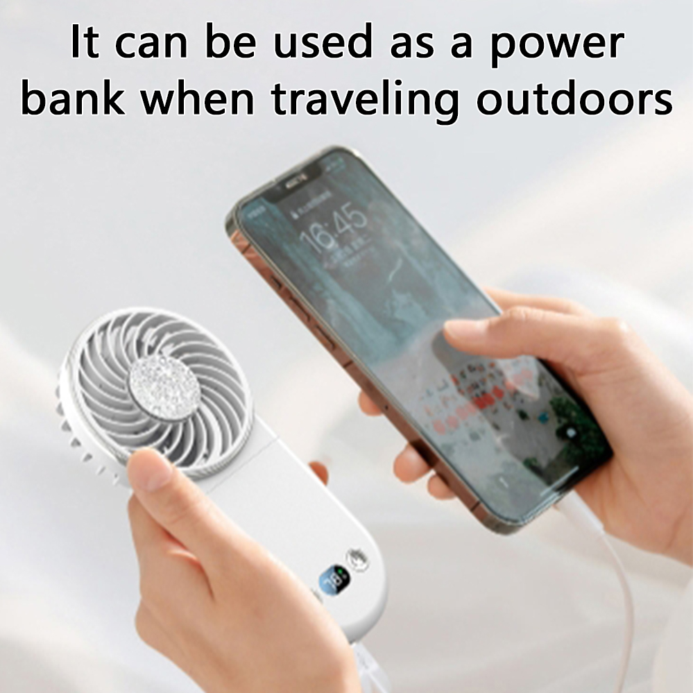 Portable Foldable Ice Sensation Mini Fan With Phone Holder LED Digital Display 180°Adjust ...