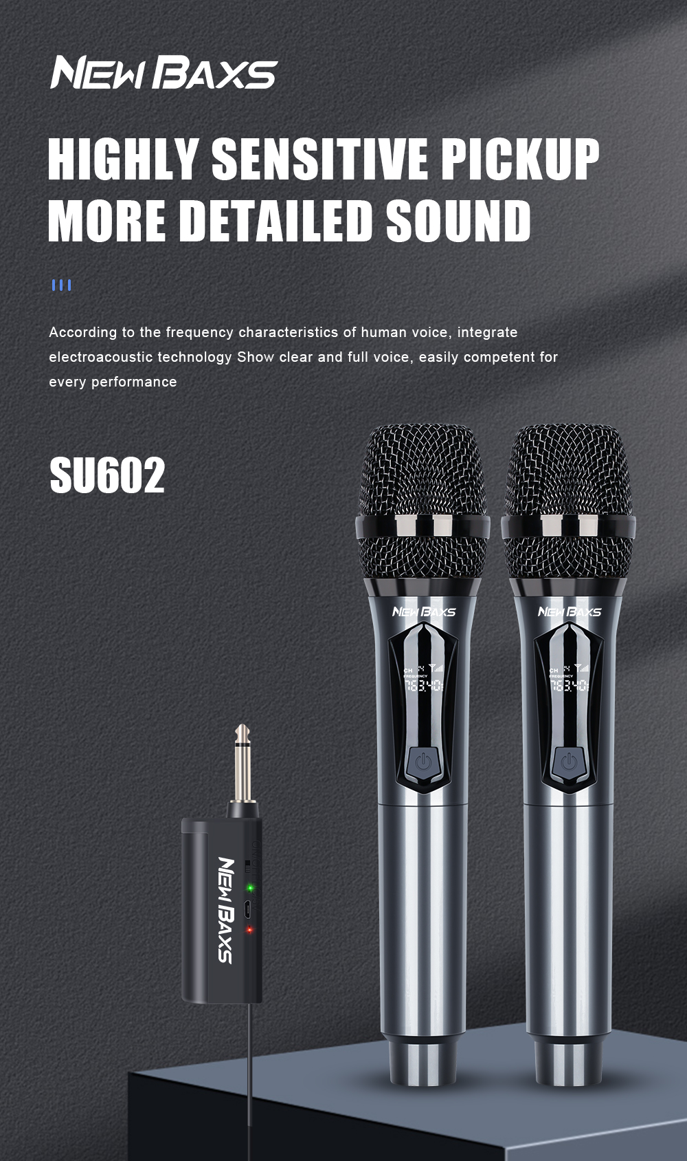 NEW BAXS Wireless Microphone SU601/SU602 UHF charging microphone 1280mA ...