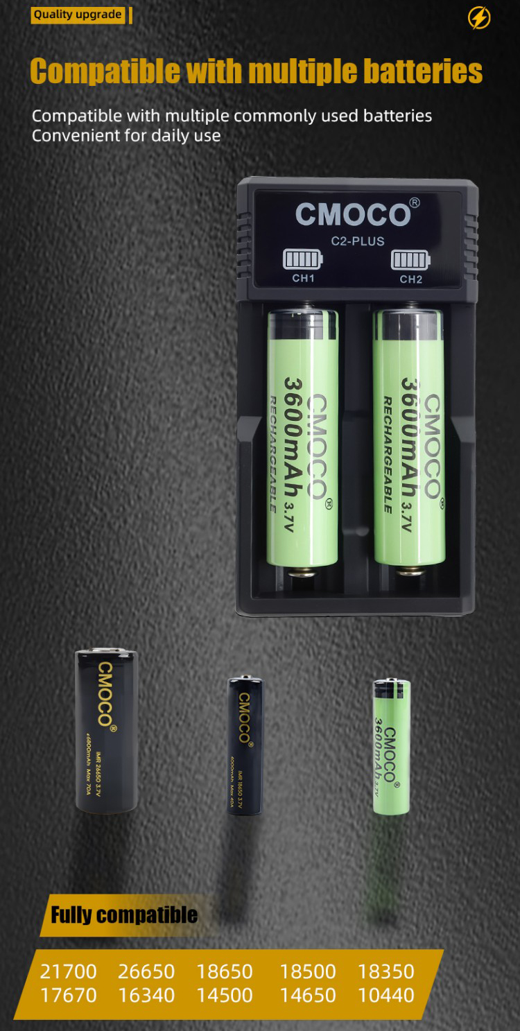 CMOCO Original Fast charger 3.7v-4.2v (2 slots charger) For 18650 21700 ...