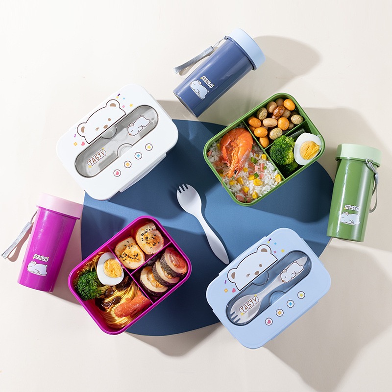 Leakproof Bento Lunch Box with Cutlery and Water Bottle for Kids - 3 ...