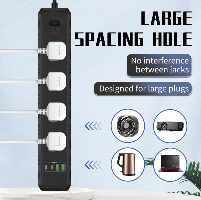 TB-T26 3.1A Universal Power Socket Extension With 4 AC Sockets , 2 USB ...