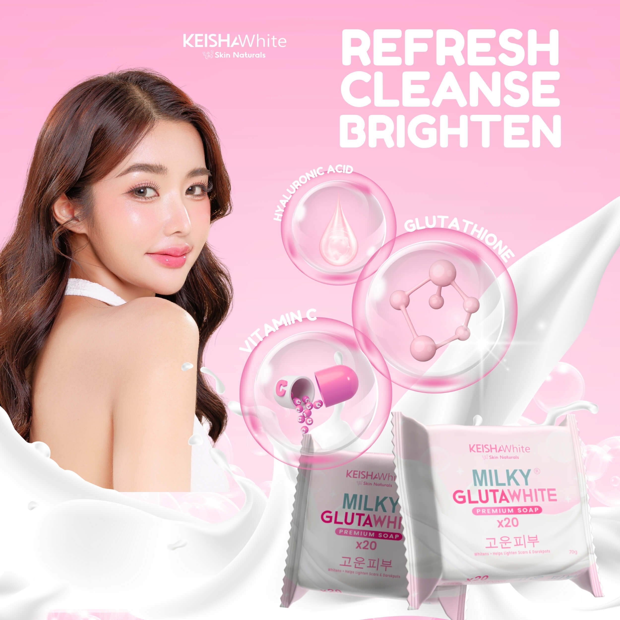 【COMBO】MILKY GLUTAWHITE SOAP (1 BOX/10 BARS)+ MILKY GLUTAWHITE LOTION (250ml) WHITEN I BRIGHTEN ...