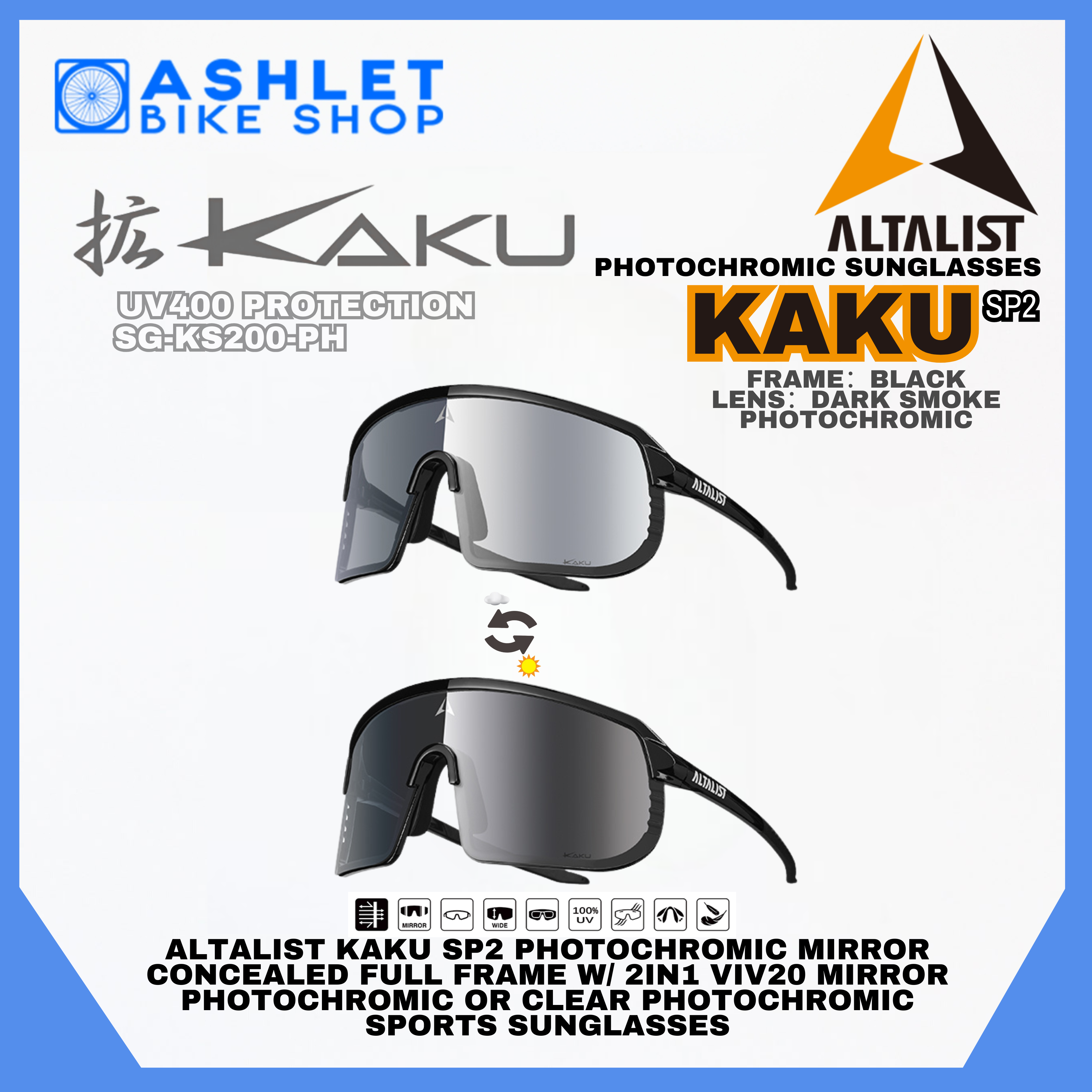 ALTALIST KAKU SP2 SG-KS200-PH PHOTOCHROMIC Mirror/Revo Polarized Sports Sunglasses -ASHLET BIKE ...