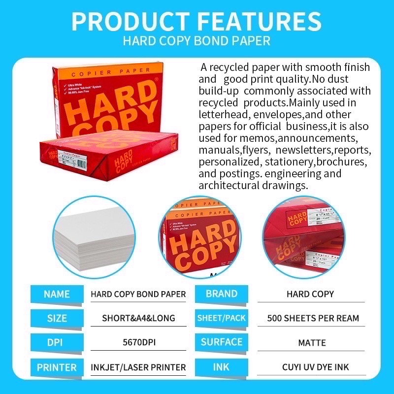 Hard Copy Bond Paper LONG (8.5 x 13) 70gsm 500 Sheets | Shopee Philippines