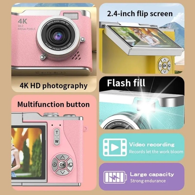 4K CCD 8X Zoom Digital Camera 48MP Digital Photography Camera 180°Flip ...