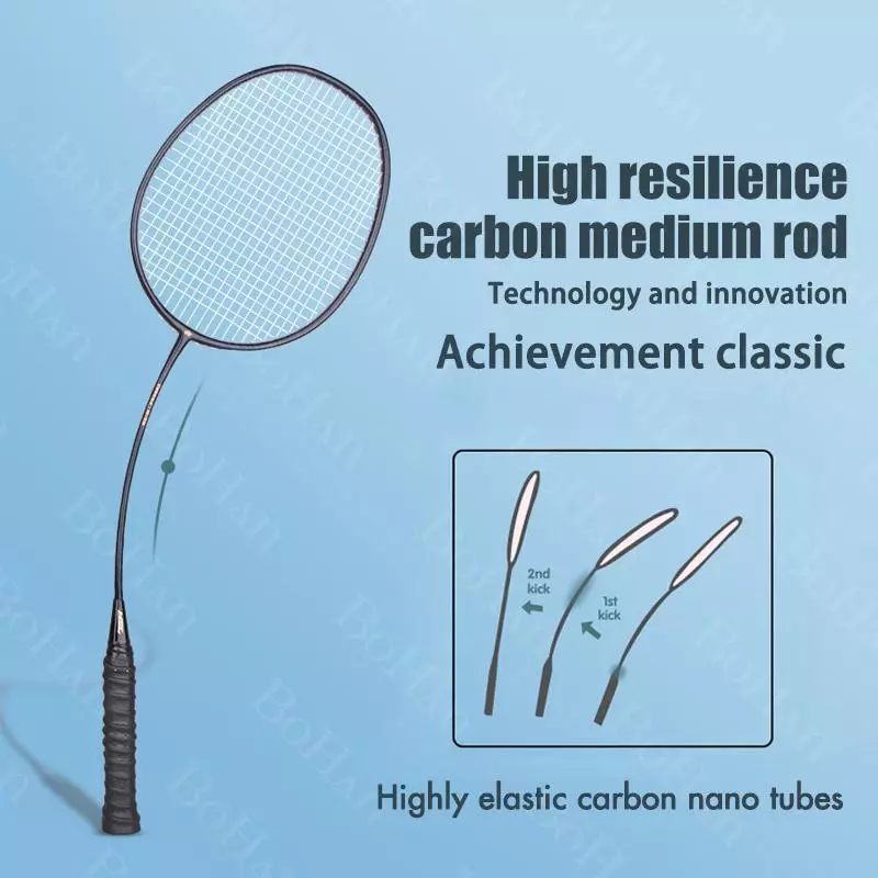 AM Badminton Racket With 3 Balls 4U G5 24lbs Carbon Firber Middle Pole ...