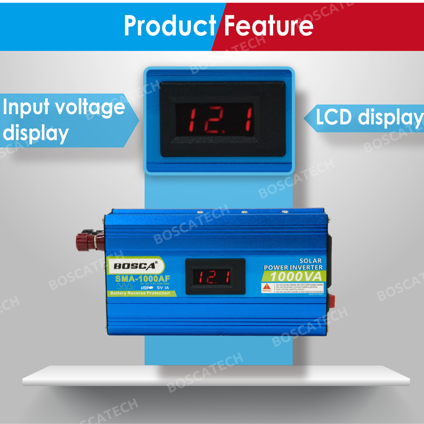 BOSCA Solar Power Inverter 500W 1000W DC12V To AC 220-230V With LED ...
