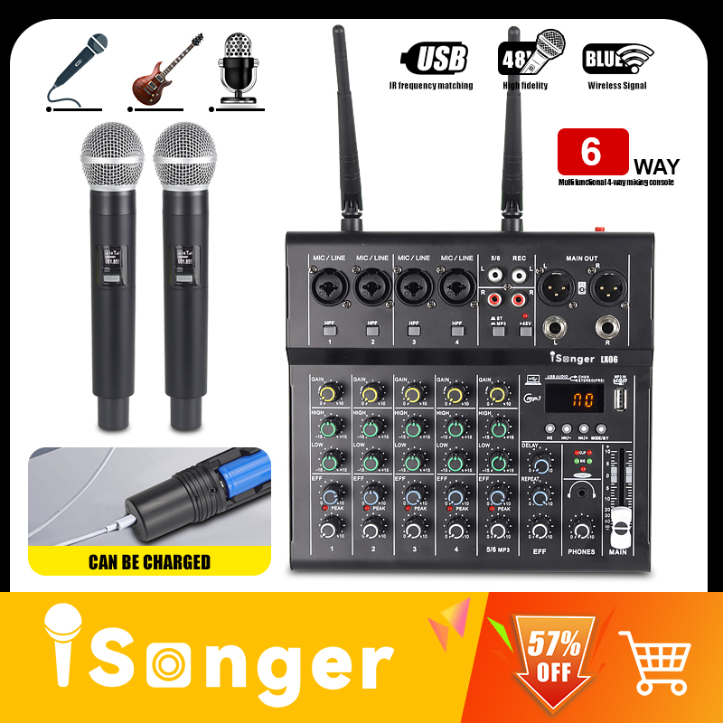 6-Channel Wireless Audio Mixer with Dual Microphone and USB ...