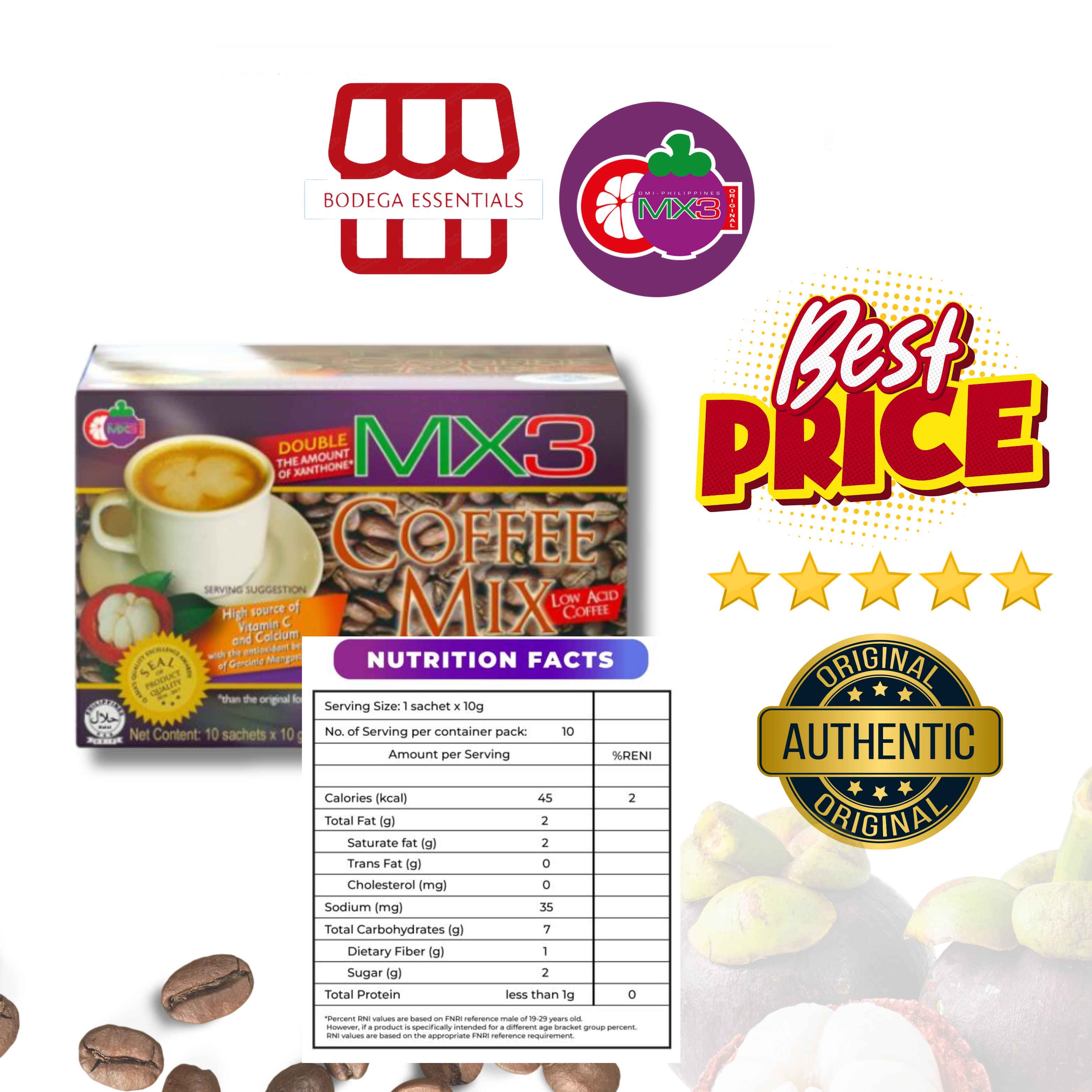 MX3 Coffee Mix with Mangosteen - Low Acid Coffee Mix 10 Sachets - Rich ...