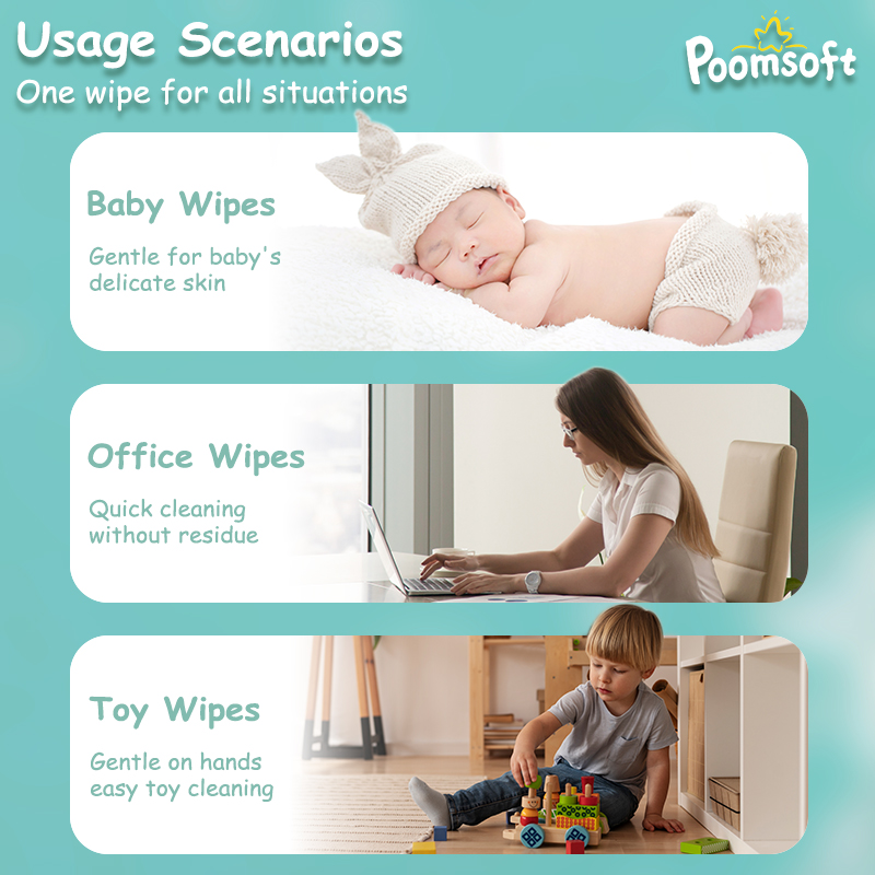 Poomsoft 10 Packs x 80 Sheet Non-Alcohol Unscented Safe Baby Gentle ...
