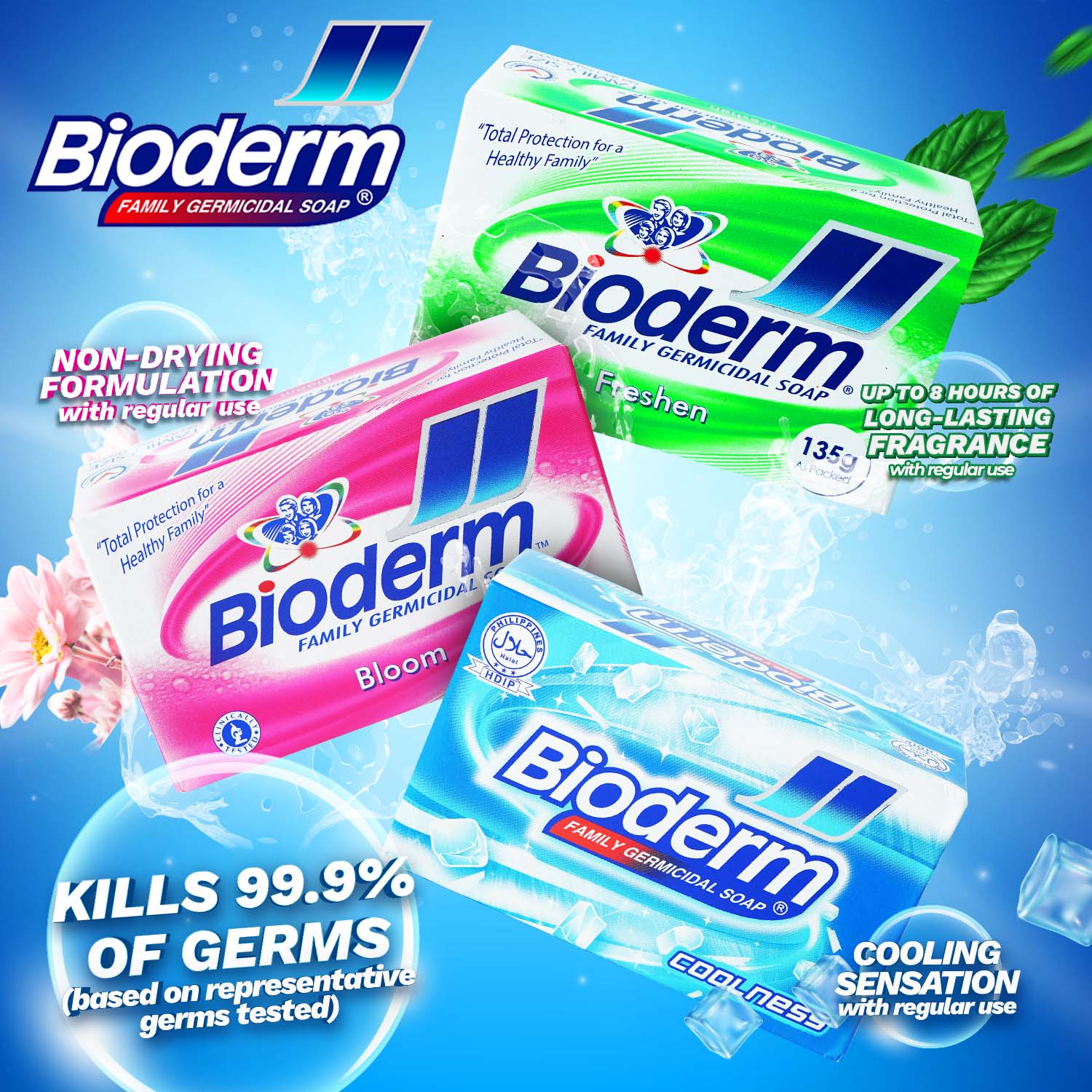 Bioderm Body Wash Pristine, Bloom, Coolness, Green Anti Bacterial Soap ...