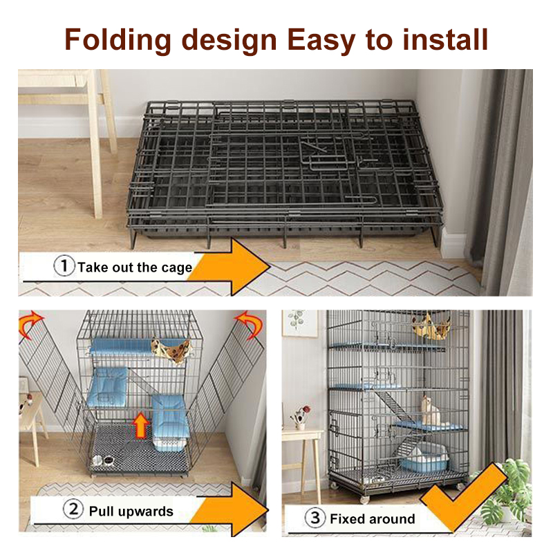 Cat Cage 4 Layer Pet Cage Foldable with Wheels Large Space Heavy Duty 3 ...