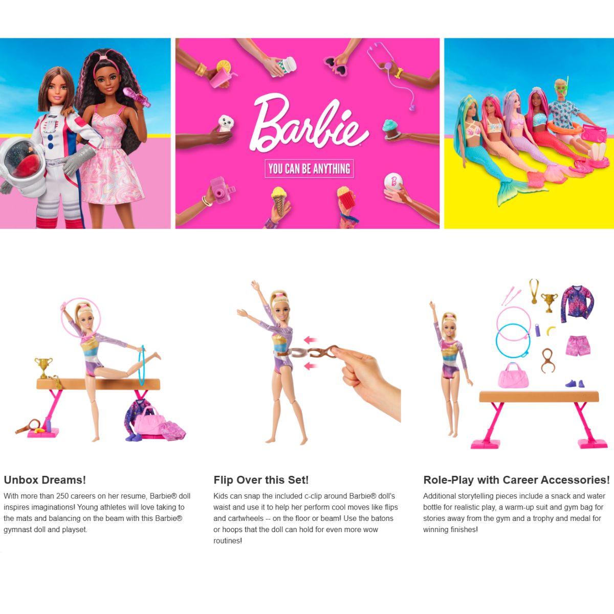 Barbie Career Playset with Bendable Blonde Gymnast Fashion Doll Playset ...