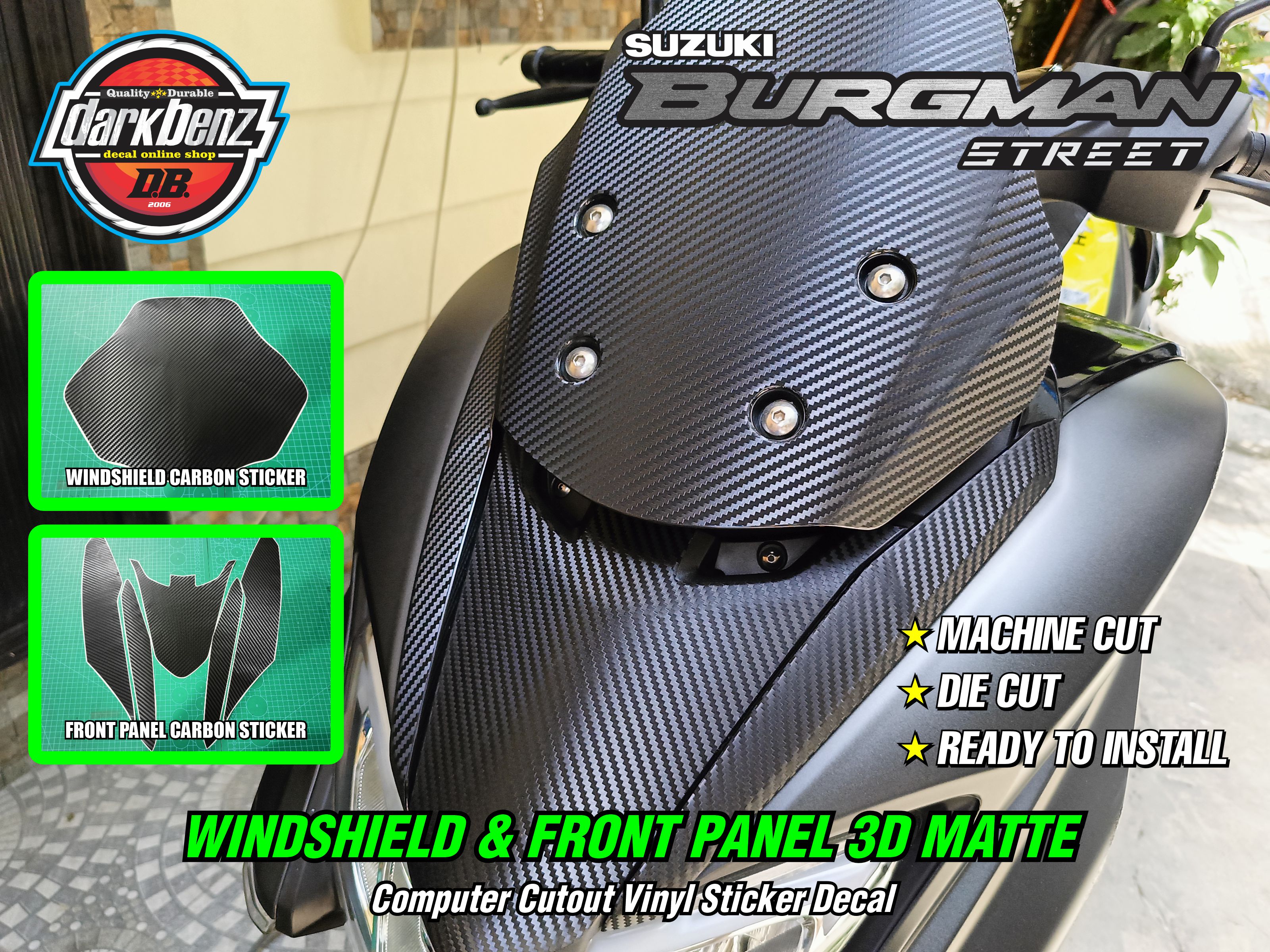 Suzuki Burgman Street & EX New Black 3D Matte Carbon Fiber Sticker ...