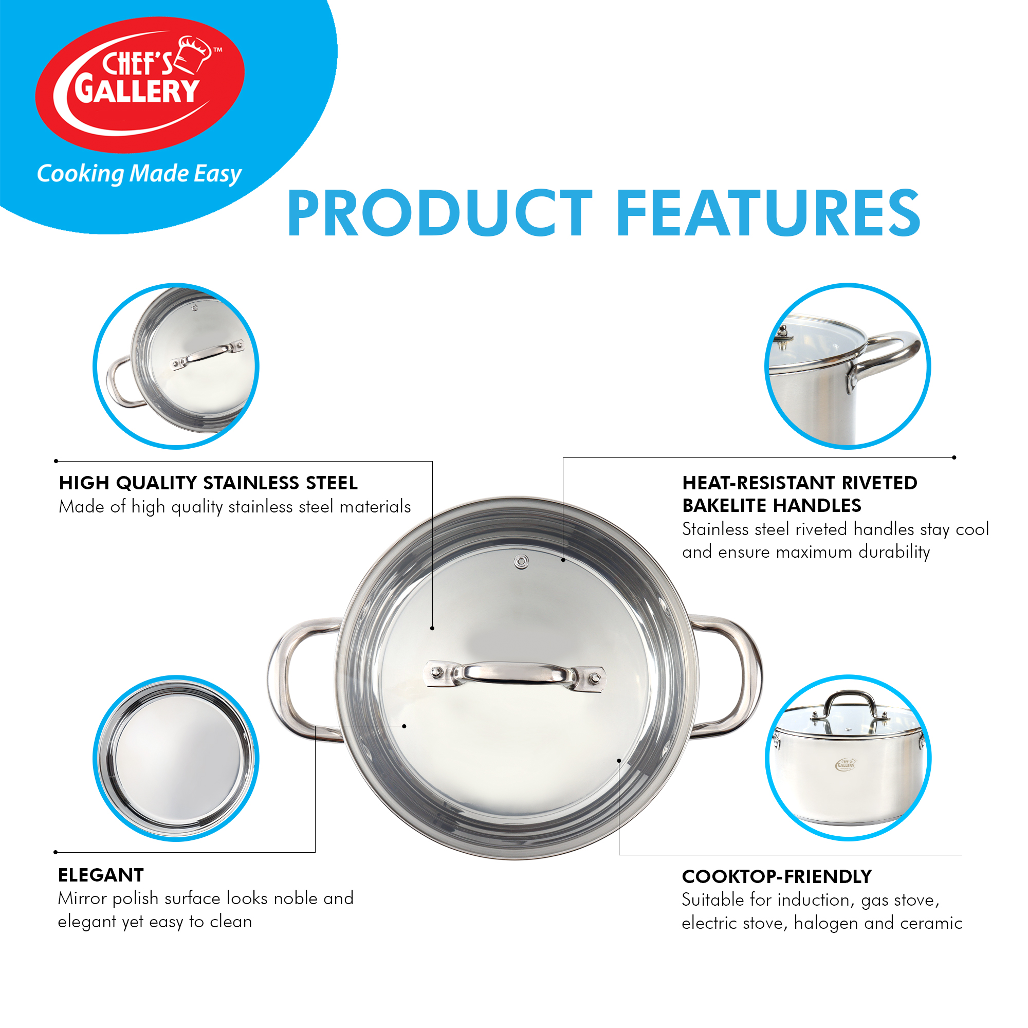 Chef's Gallery Stainless Steel Casserole 20cm/24cm Induction Ready ...