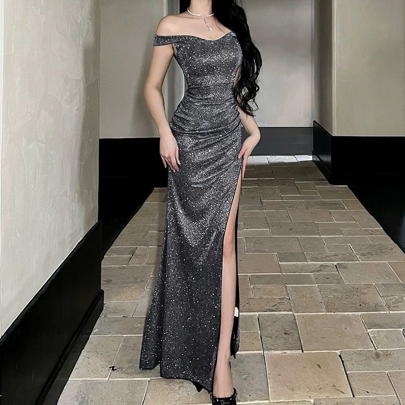 Sexy Sequin Dress, Tight Shiny Long Dress, High Slit Sleeveless evening ...