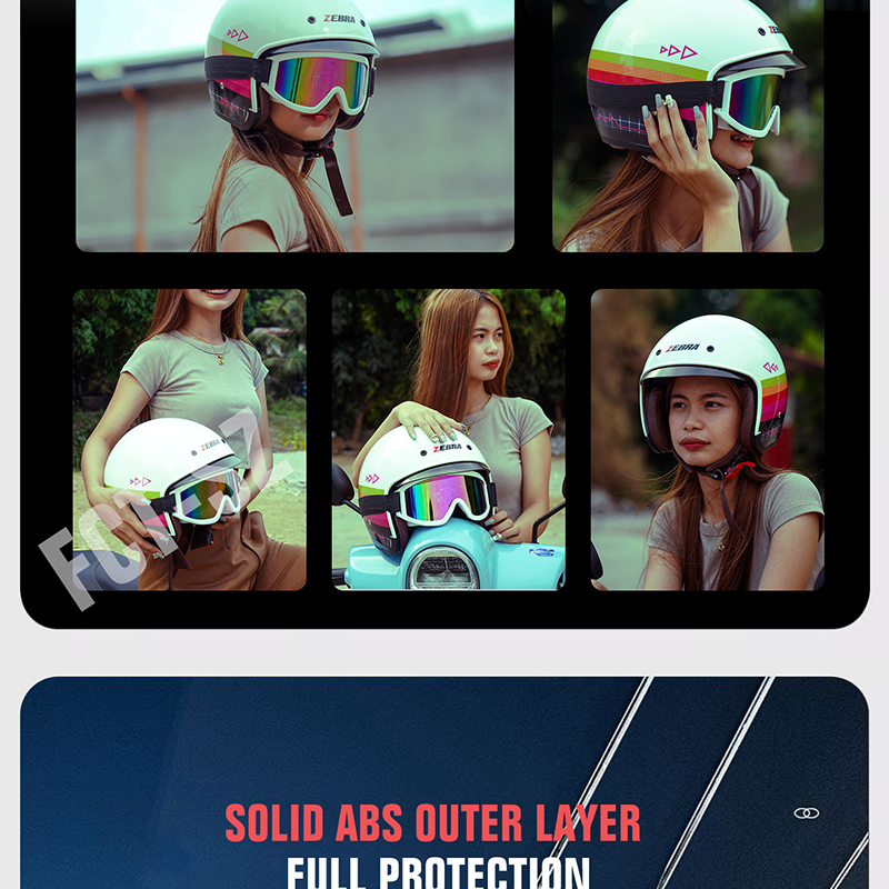 Zebra 603 Vintage Half Face Helmet Motorcycles Single Visor For Couple ...