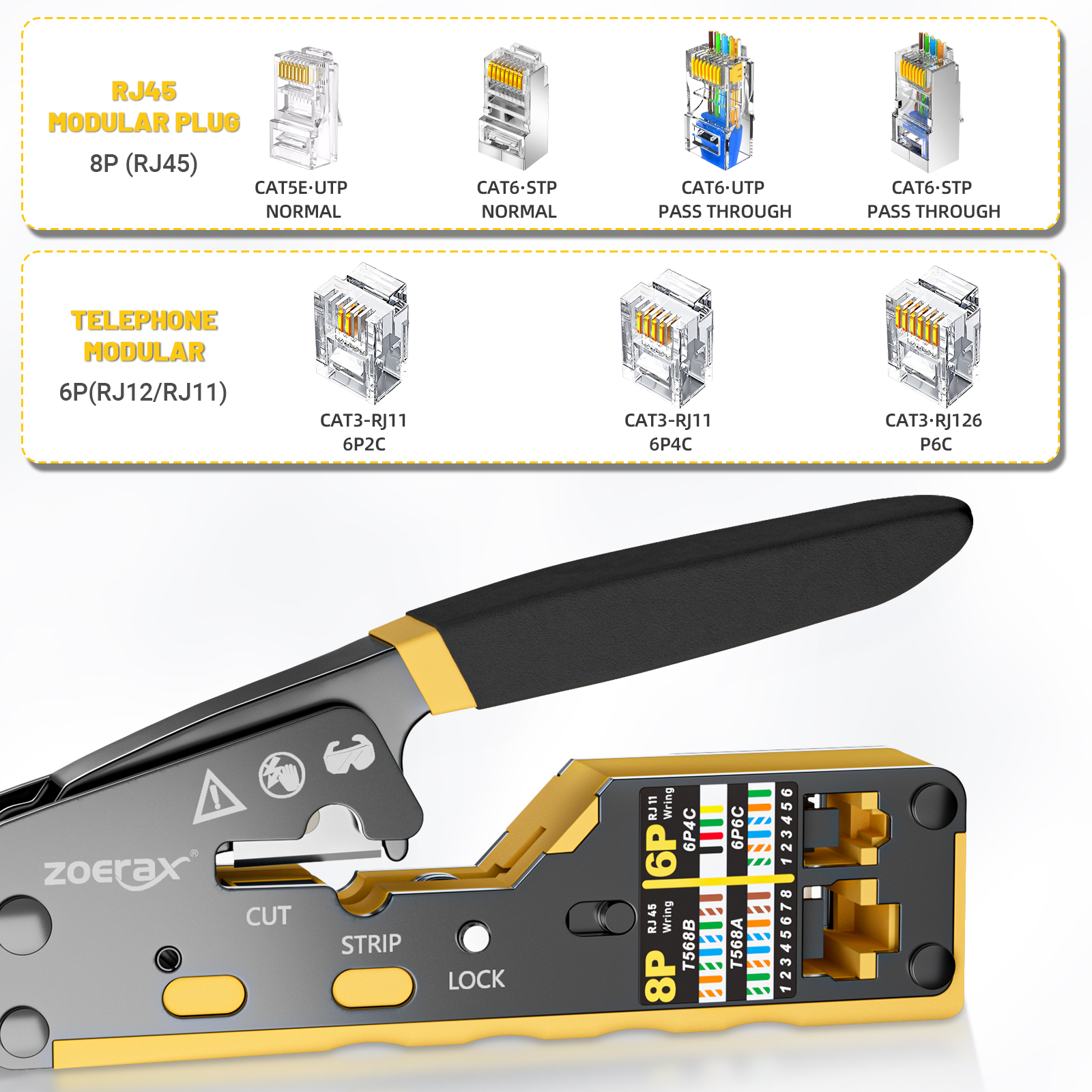 ZoeRax Cat6 Cat5 Cat5e 8P8C RJ45 Crimp Tool Passthrough Crimper Cutter ...
