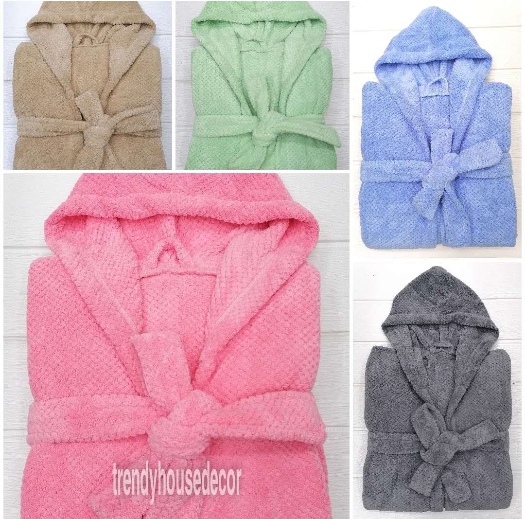 Unisex Towel Robe Soft Plush Bathrobe Long Coat Waffle V-Neck Robe ...
