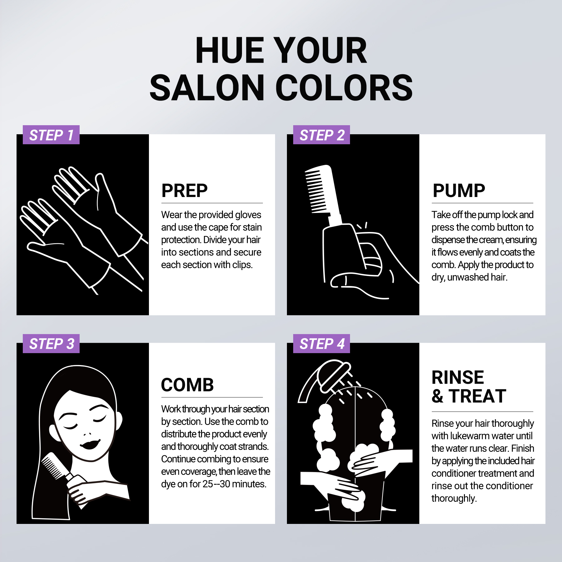 HUED Hi Sleek Comb-in Hair Color - 1 Step Salon-Fresh Formula with ...