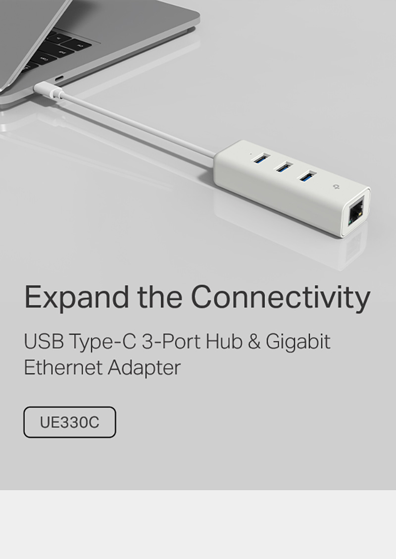 TP-Link | UE330C | USB | Type-C | 3-Port Hub | Gigabit Ethernet Adapter ...