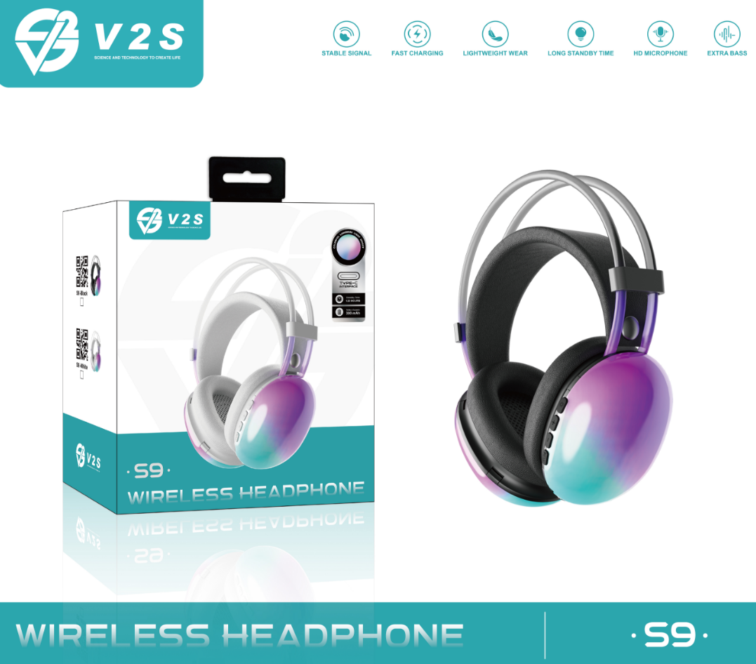 V2S S9 Wireless Gaming Headphones with Dynamic RGB Lights, HD ...