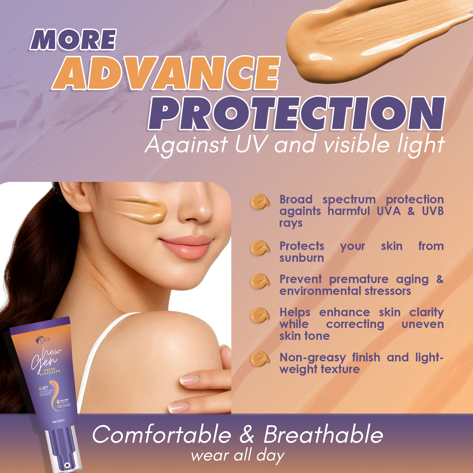 SUKEE Tinted Sunscreen SPF50 PA++ with Niacinamide Brightening ...