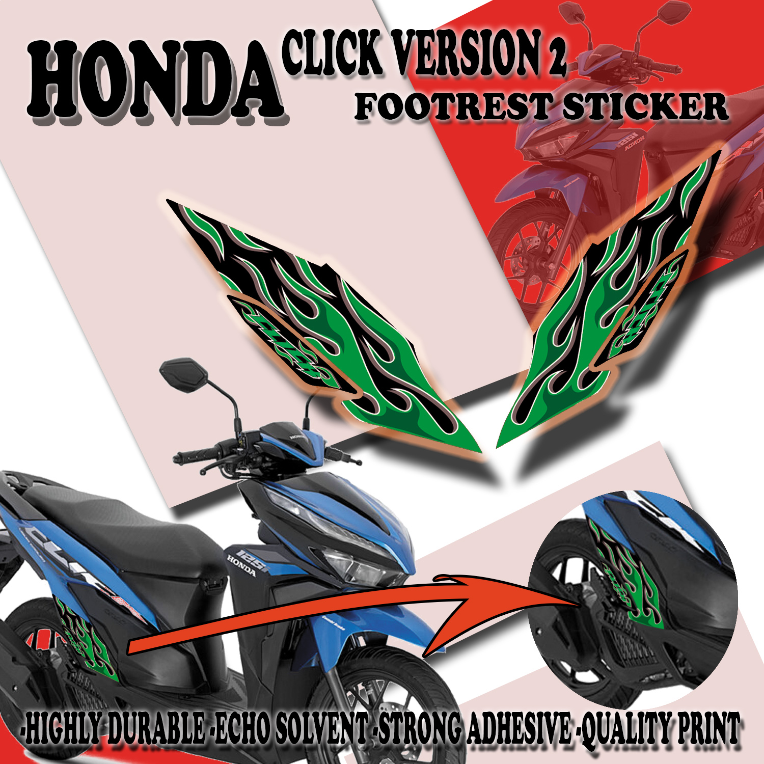 NEW HONDA CLICK FOOTREST FOR VERSION 2 MOTORCYCLE/ NEW FOOTREST STICKER ...