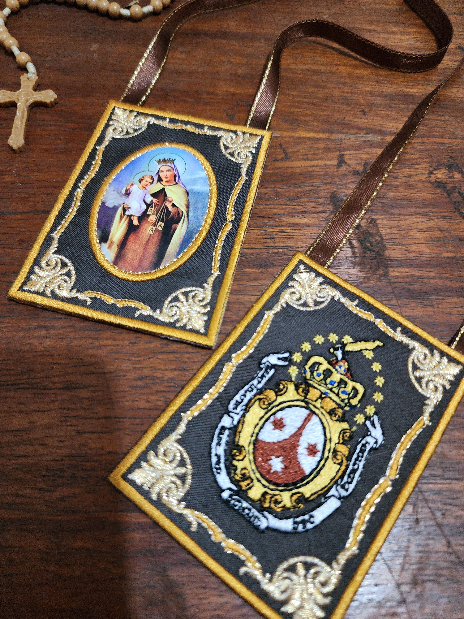 Premium GOLD Brown Scapular of Our Lady of Mount Carmel Order of ...