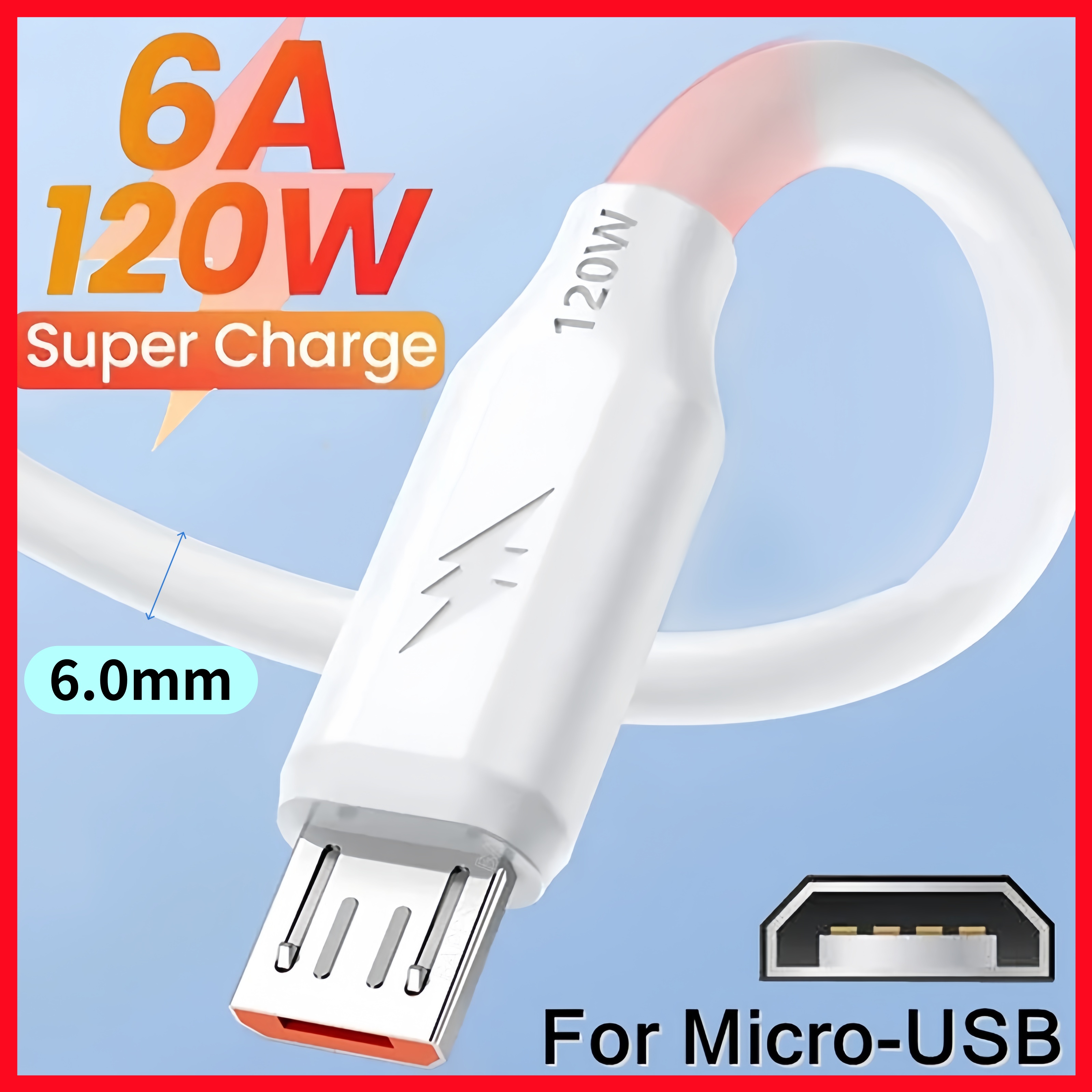 120W Super Fast Charging Micro USB Cable Android Mobile Phone Thickened ...