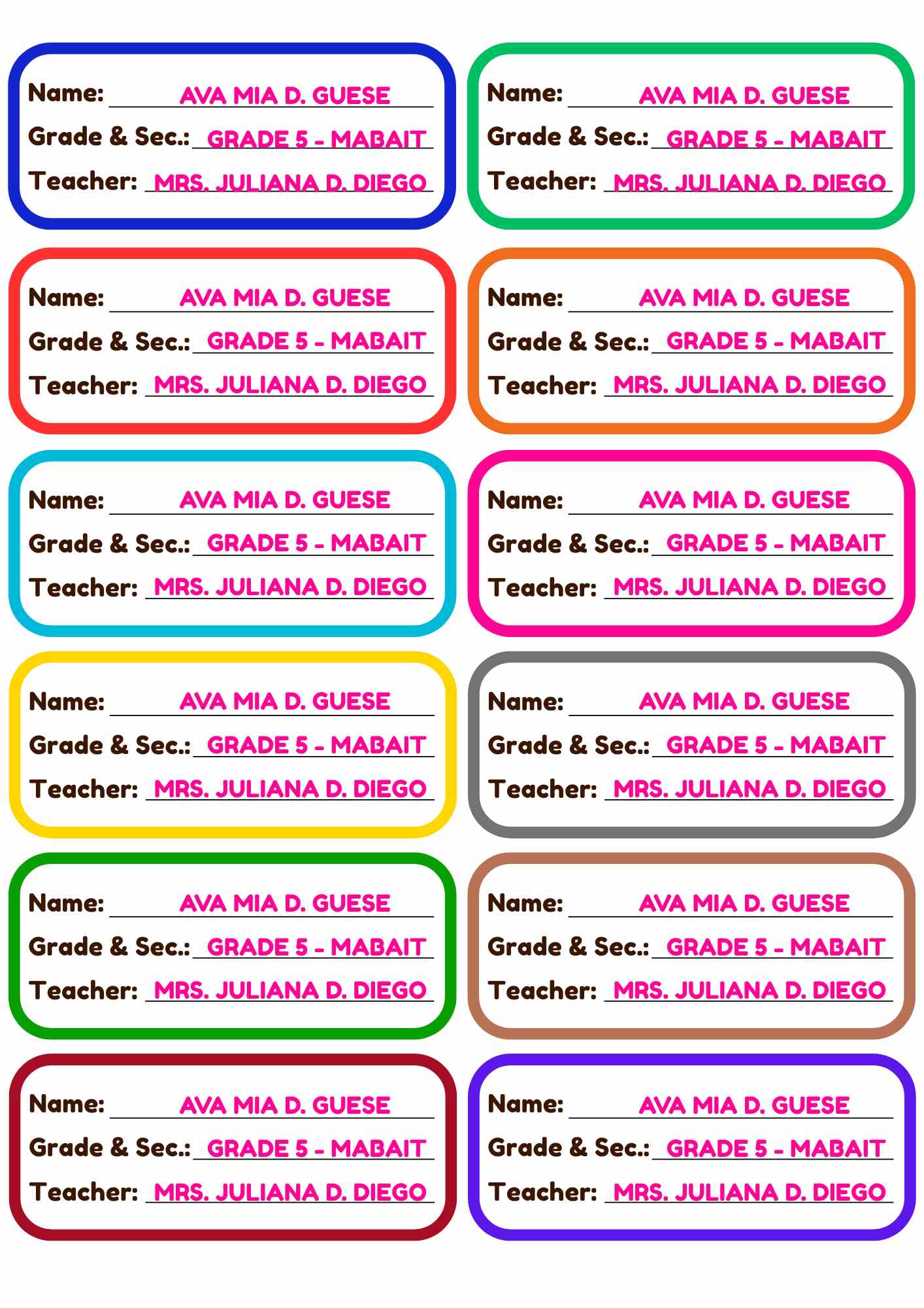 12pcs Personalized Name Sticker Name Plate Notebook Label Front Label ...